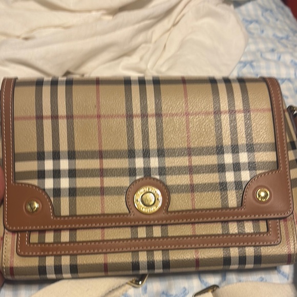 Burberry | Bags | Burberry Tan And Brown Crossbody Bag With Iconic ...